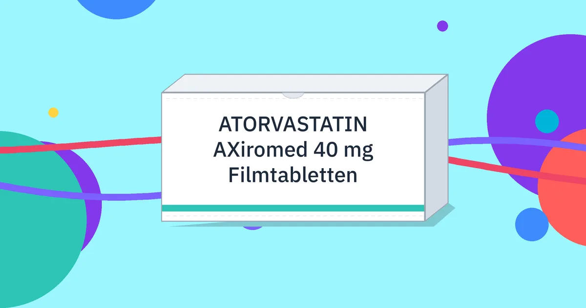 Symbolbild: Packung mit der Aufschrift ATORVASTATIN AXiromed 40 mg Filmtabletten (PZN 13896216) – Verfügbarkeit und Bezug in Apotheken in Frankfurt am Main
