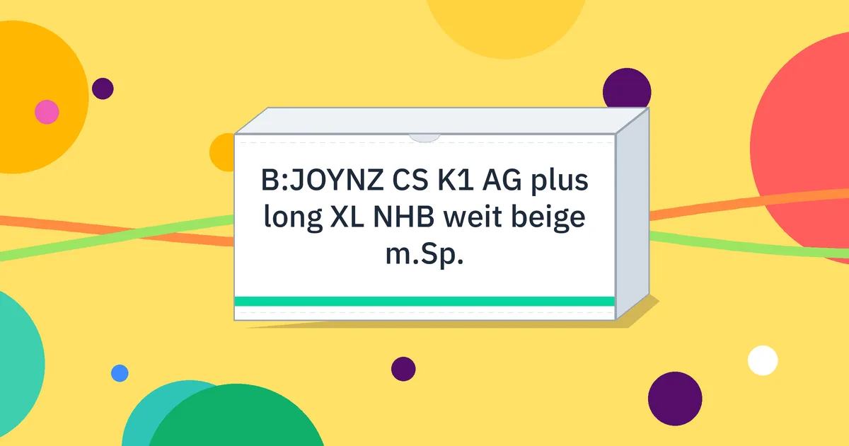 Symbolbild: Packung mit der Aufschrift B:JOYNZ CS K1 AG plus long XL NHB weit beige m.Sp. (PZN 20532555) – Verfügbarkeit und Bezug in Apotheken in Frankfurt am Main