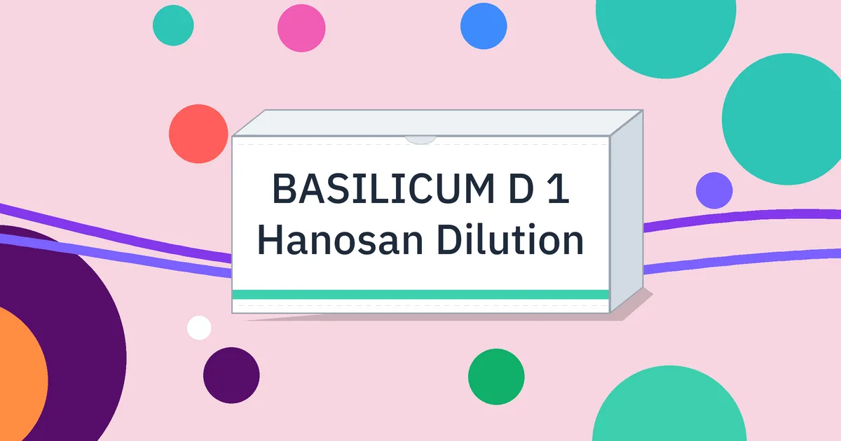 Symbolbild: Packung mit der Aufschrift BASILICUM D 1 Hanosan Dilution (PZN 07416175) – Verfügbarkeit und Bezug in Apotheken in Frankfurt am Main
