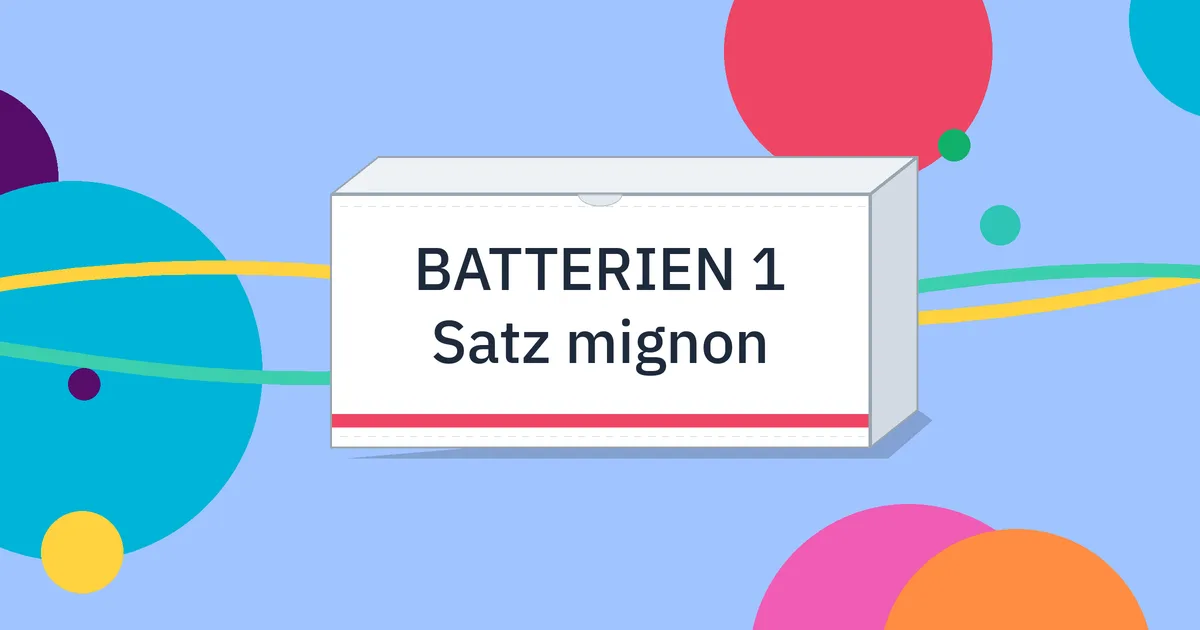 Symbolbild: Packung mit der Aufschrift BATTERIEN 1 Satz mignon (PZN 08531228) – Verfügbarkeit und Bezug in Apotheken in Frankfurt am Main