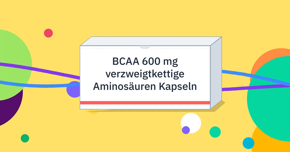Symbolbild: Packung mit der Aufschrift BCAA 600 mg verzweigtkettige Aminosäuren Kapseln (PZN 15736793) – Verfügbarkeit und Bezug in Apotheken in Frankfurt am Main