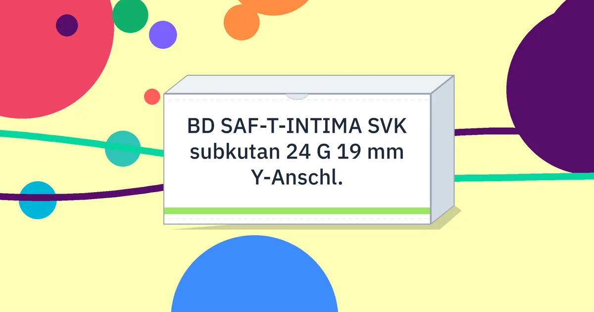 Symbolbild: Packung mit der Aufschrift BD SAF-T-INTIMA SVK subkutan 24 G 19 mm Y-Anschl. (PZN 17755197) – Verfügbarkeit und Bezug in Apotheken in Frankfurt am Main