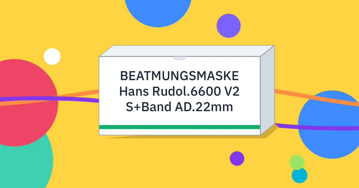 Symbolbild: Packung mit der Aufschrift BEATMUNGSMASKE Hans Rudol.6600 V2 S+Band AD.22mm (PZN 17303532) – Verfügbarkeit und Bezug in Apotheken in Frankfurt am Main
