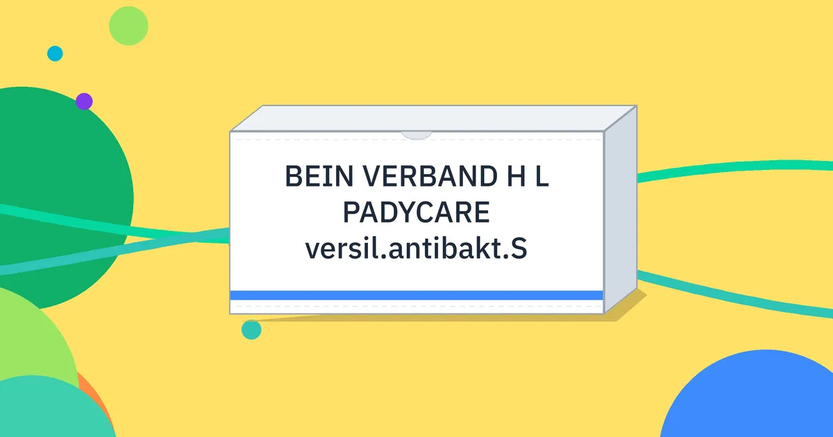 Symbolbild: Packung mit der Aufschrift BEIN VERBAND H L PADYCARE versil.antibakt.S (PZN 10939267) – Verfügbarkeit und Bezug in Apotheken in Frankfurt am Main