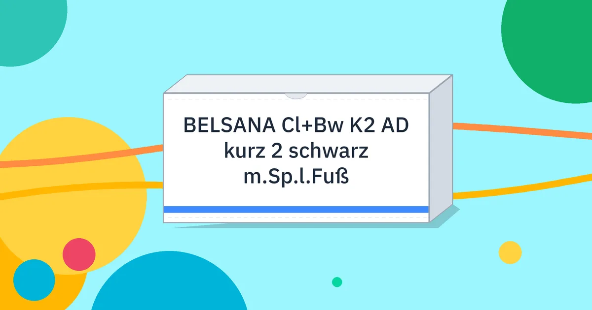 Symbolbild: Packung mit der Aufschrift BELSANA Cl+Bw K2 AD kurz 2 schwarz m.Sp.l.Fuß (PZN 12240867) – Verfügbarkeit und Bezug in Apotheken in Frankfurt am Main