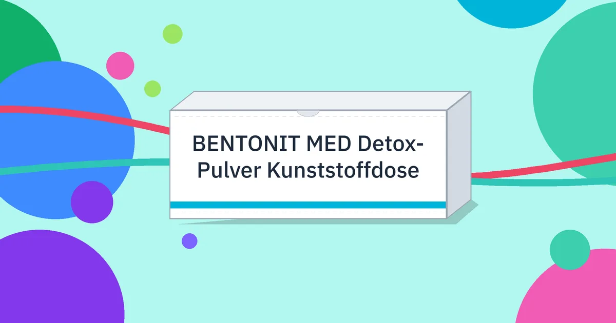 Symbolbild: Packung mit der Aufschrift BENTONIT MED Detox-Pulver Kunststoffdose (PZN 19161119) – Verfügbarkeit und Bezug in Apotheken in Frankfurt am Main