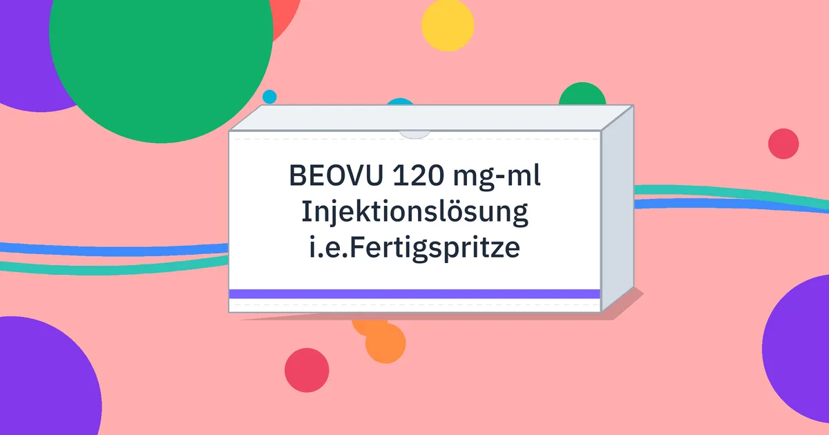 Symbolbild: Packung mit der Aufschrift BEOVU 120 mg-ml Injektionslösung i.e.Fertigspritze (PZN 16702804) – Verfügbarkeit und Bezug in Apotheken in Frankfurt am Main
