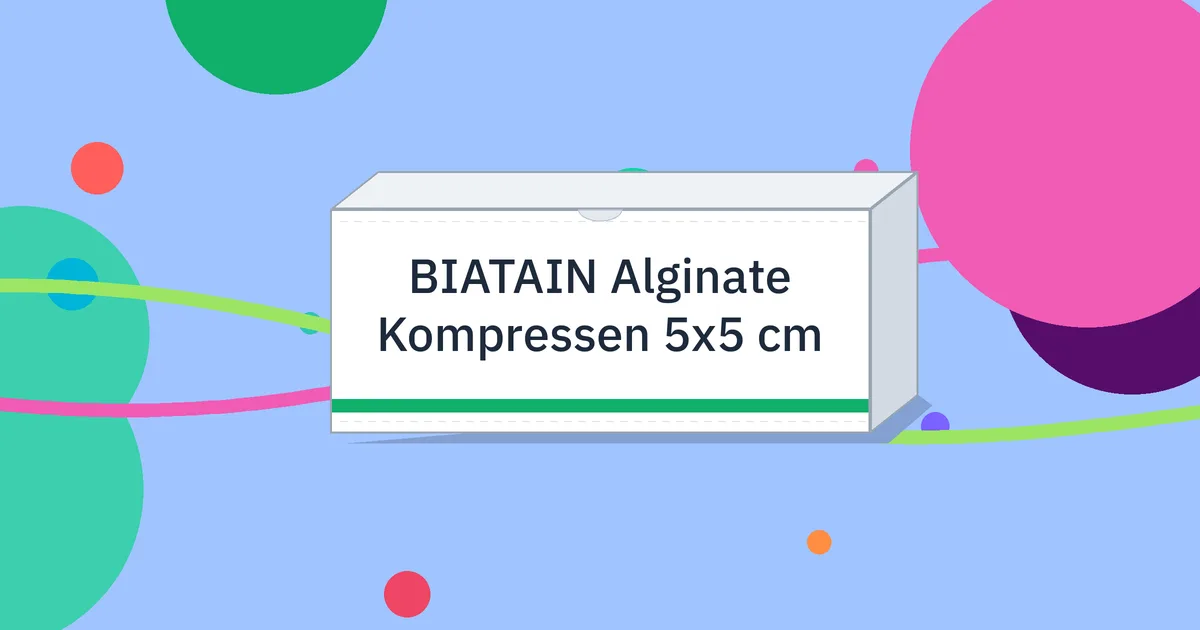 Symbolbild: Packung mit der Aufschrift BIATAIN Alginate Kompressen 5x5 cm (PZN 10046345) – Verfügbarkeit und Bezug in Apotheken in Frankfurt am Main