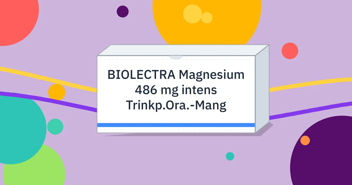Symbolbild: Packung mit der Aufschrift BIOLECTRA Magnesium 486 mg intens Trinkp.Ora.-Mang (PZN 20299998) – Verfügbarkeit und Bezug in Apotheken in Frankfurt am Main