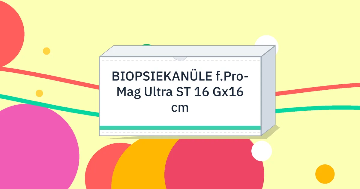 Symbolbild: Packung mit der Aufschrift BIOPSIEKANÜLE f.Pro-Mag Ultra ST 16 Gx16 cm (PZN 00425805) – Verfügbarkeit und Bezug in Apotheken in Frankfurt am Main