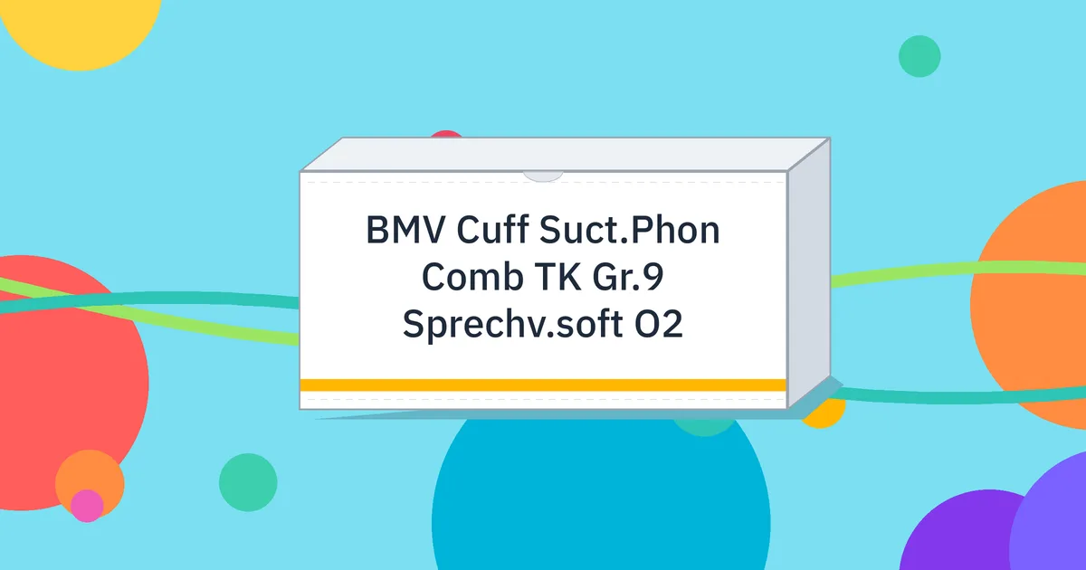 Symbolbild: Packung mit der Aufschrift BMV Cuff Suct.Phon Comb TK Gr.9 Sprechv.soft O2 (PZN 18384136) – Verfügbarkeit und Bezug in Apotheken in Frankfurt am Main