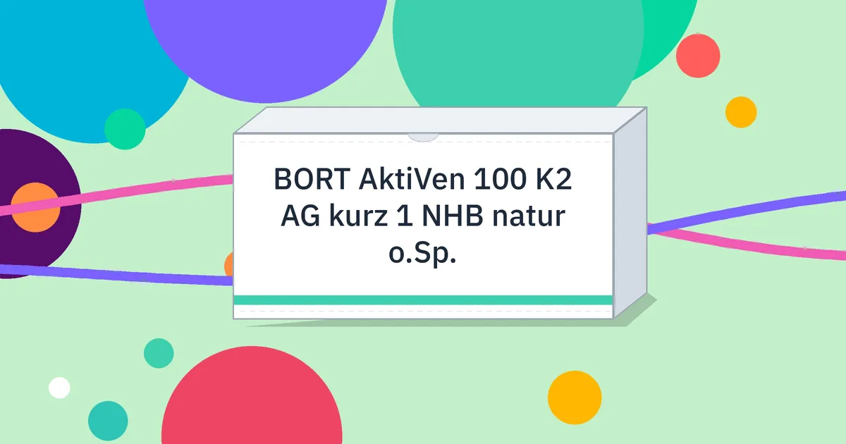 Symbolbild: Packung mit der Aufschrift BORT AktiVen 100 K2 AG kurz 1 NHB natur o.Sp. (PZN 13730183) – Verfügbarkeit und Bezug in Apotheken in Frankfurt am Main