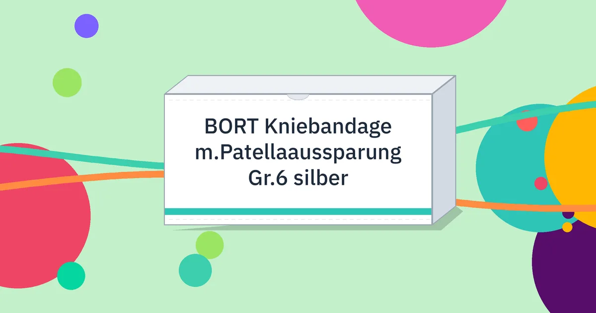 Symbolbild: Packung mit der Aufschrift BORT Kniebandage m.Patellaaussparung Gr.6 silber (PZN 16844935) – Verfügbarkeit und Bezug in Apotheken in Frankfurt am Main