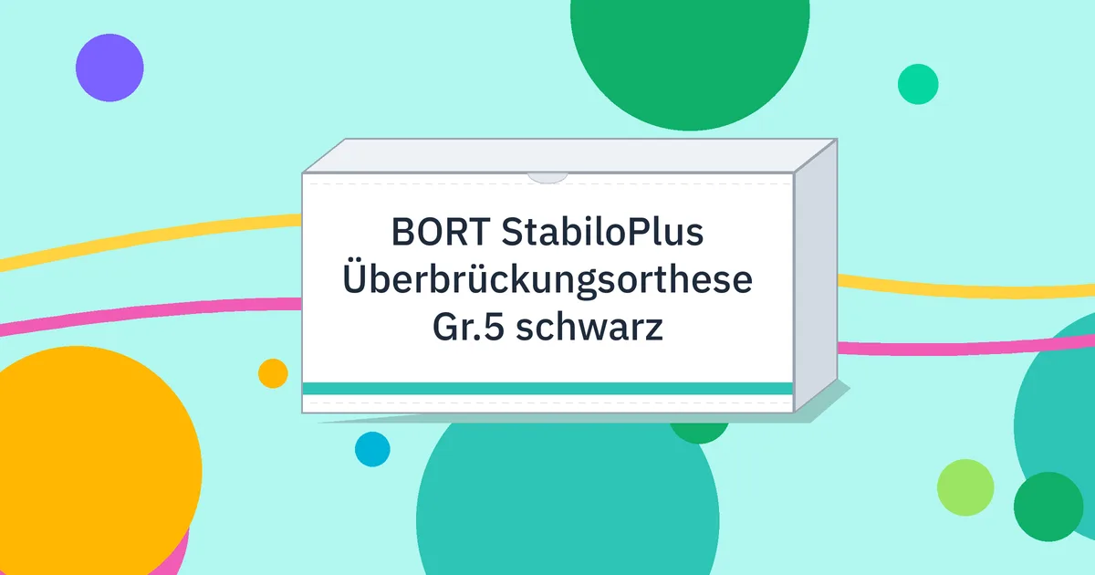Symbolbild: Packung mit der Aufschrift BORT StabiloPlus Überbrückungsorthese Gr.5 schwarz (PZN 10995225) – Verfügbarkeit und Bezug in Apotheken in Frankfurt am Main