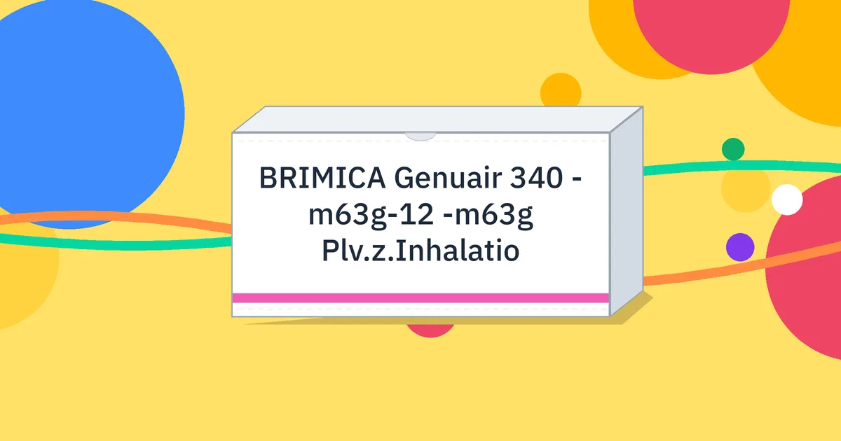 Symbolbild: Packung mit der Aufschrift BRIMICA Genuair 340 -m63g-12 -m63g Plv.z.Inhalatio (PZN 13333631) – Verfügbarkeit und Bezug in Apotheken in Frankfurt am Main