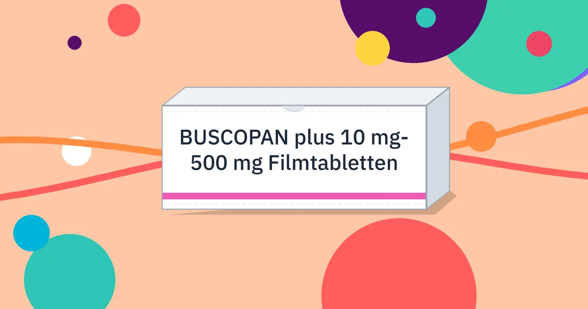 Symbolbild: Packung mit der Aufschrift BUSCOPAN plus 10 mg-500 mg Filmtabletten (PZN 07134287) – Verfügbarkeit und Bezug in Apotheken in Frankfurt am Main