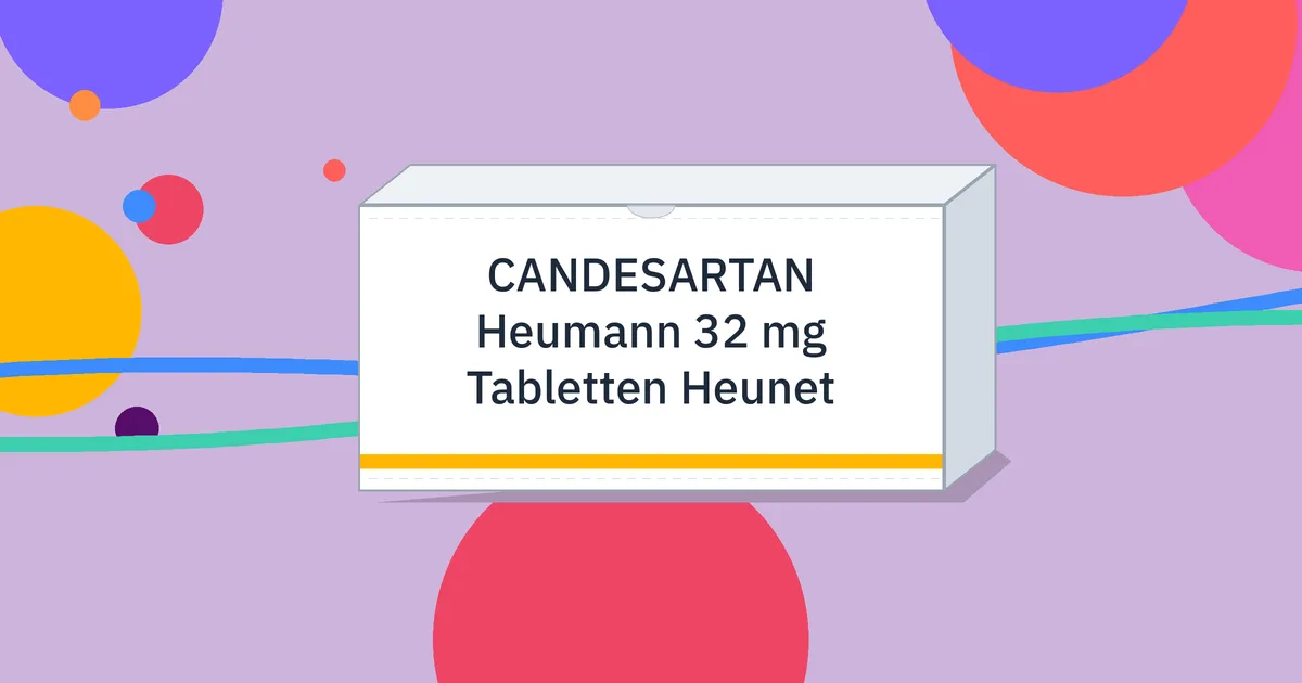 Symbolbild: Packung mit der Aufschrift CANDESARTAN Heumann 32 mg Tabletten Heunet (PZN 14211605) – Verfügbarkeit und Bezug in Apotheken in Frankfurt am Main