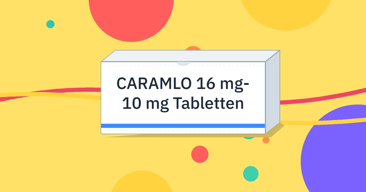 Symbolbild: Packung mit der Aufschrift CARAMLO 16 mg-10 mg Tabletten (PZN 10542021) – Verfügbarkeit und Bezug in Apotheken in Frankfurt am Main