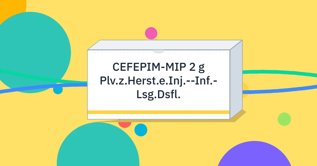 Symbolbild: Packung mit der Aufschrift CEFEPIM-MIP 2 g Plv.z.Herst.e.Inj.--Inf.-Lsg.Dsfl. (PZN 11287950) – Verfügbarkeit und Bezug in Apotheken in Frankfurt am Main