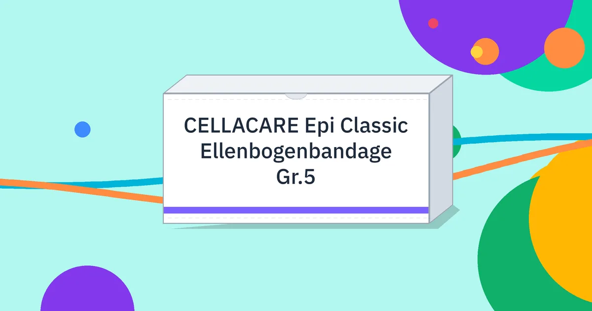 Symbolbild: Packung mit der Aufschrift CELLACARE Epi Classic Ellenbogenbandage Gr.5 (PZN 20549538) – Verfügbarkeit und Bezug in Apotheken in Frankfurt am Main