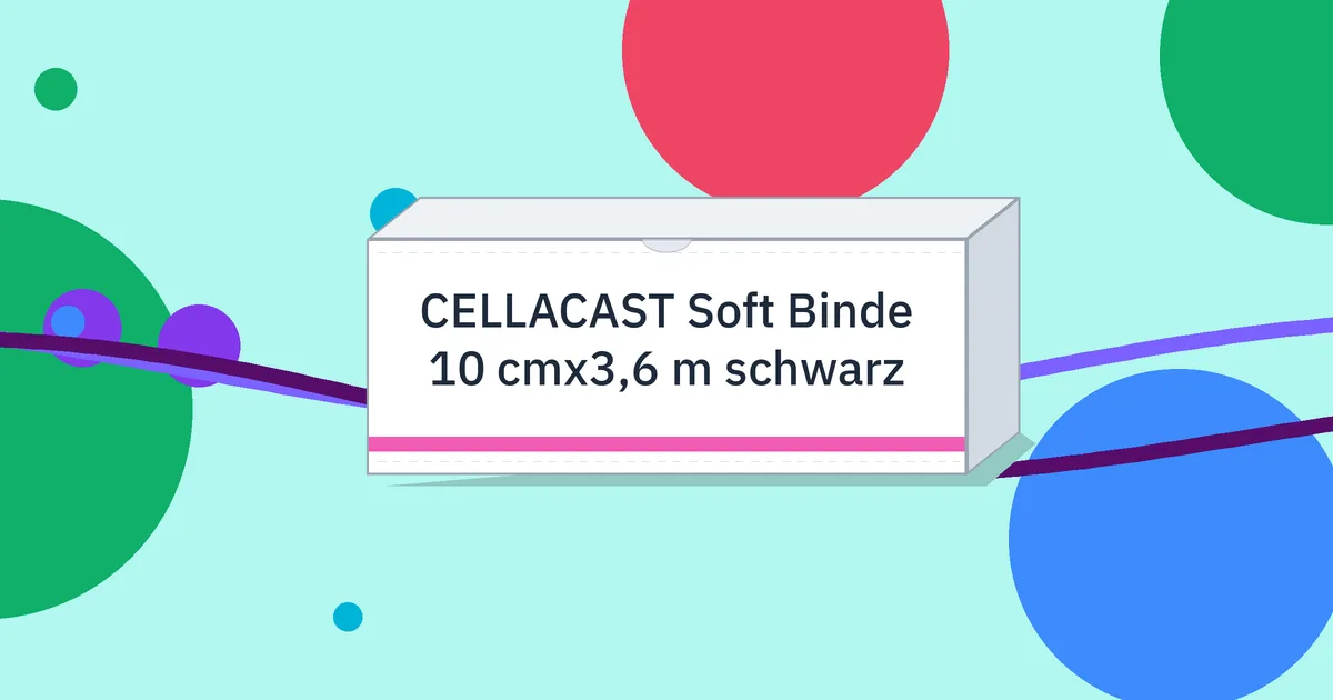 Symbolbild: Packung mit der Aufschrift CELLACAST Soft Binde 10 cmx3,6 m schwarz (PZN 14264642) – Verfügbarkeit und Bezug in Apotheken in Frankfurt am Main