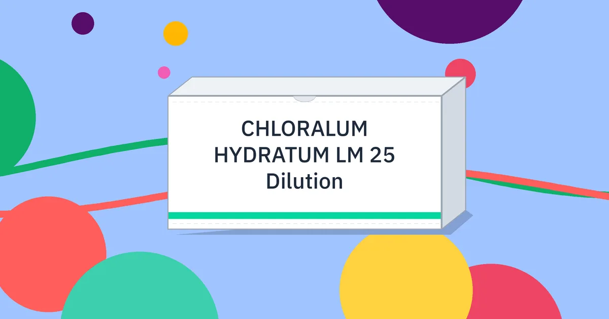 Symbolbild: Packung mit der Aufschrift CHLORALUM HYDRATUM LM 25 Dilution (PZN 13444230) – Verfügbarkeit und Bezug in Apotheken in Frankfurt am Main
