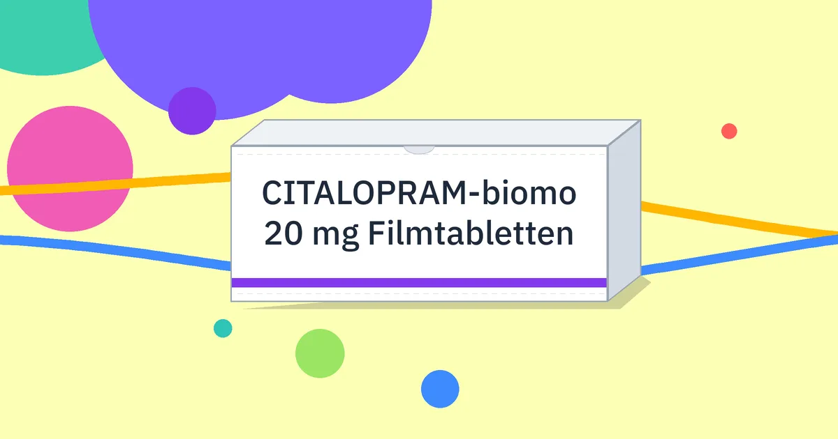 Symbolbild: Packung mit der Aufschrift CITALOPRAM-biomo 20 mg Filmtabletten (PZN 02855036) – Verfügbarkeit und Bezug in Apotheken in Frankfurt am Main