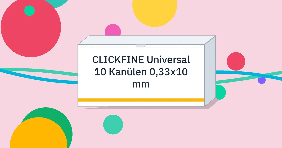 Symbolbild: Packung mit der Aufschrift CLICKFINE Universal 10 Kanülen 0,33x10 mm (PZN 16360350) – Verfügbarkeit und Bezug in Apotheken in Frankfurt am Main