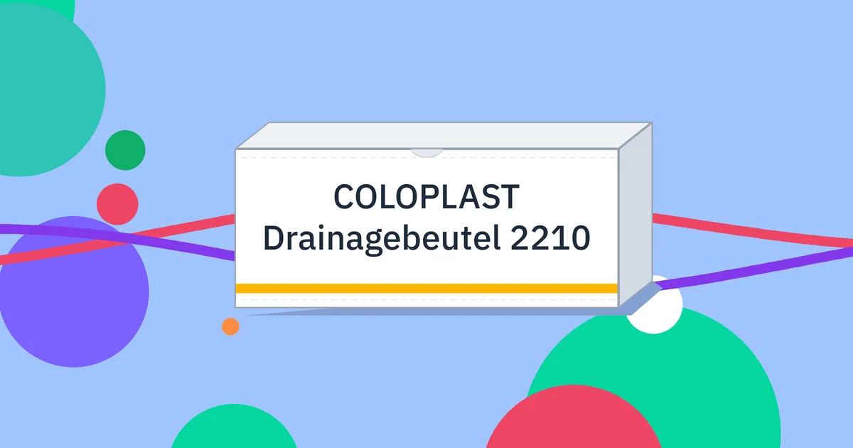 Symbolbild: Packung mit der Aufschrift COLOPLAST Drainagebeutel 2210 (PZN 07232630) – Verfügbarkeit und Bezug in Apotheken in Frankfurt am Main