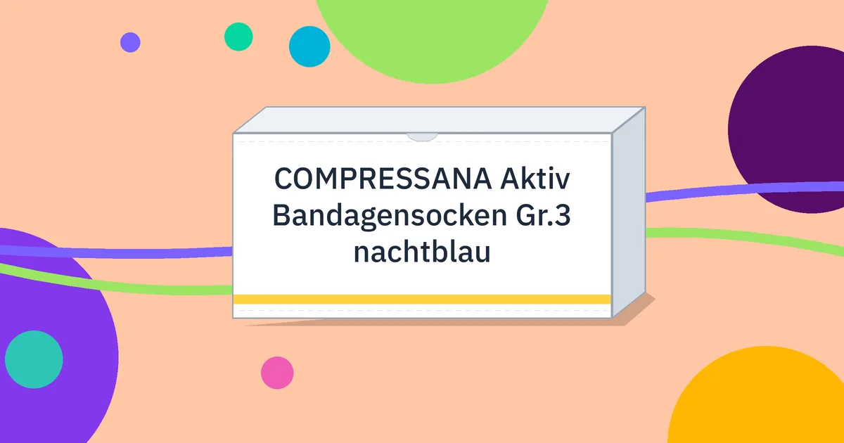 Symbolbild: Packung mit der Aufschrift COMPRESSANA Aktiv Bandagensocken Gr.3 nachtblau (PZN 09209799) – Verfügbarkeit und Bezug in Apotheken in Frankfurt am Main