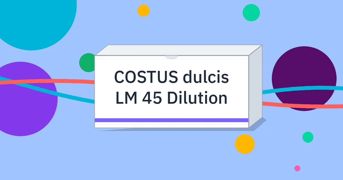 Symbolbild: Packung mit der Aufschrift COSTUS dulcis LM 45 Dilution (PZN 13455162) – Verfügbarkeit und Bezug in Apotheken in Frankfurt am Main