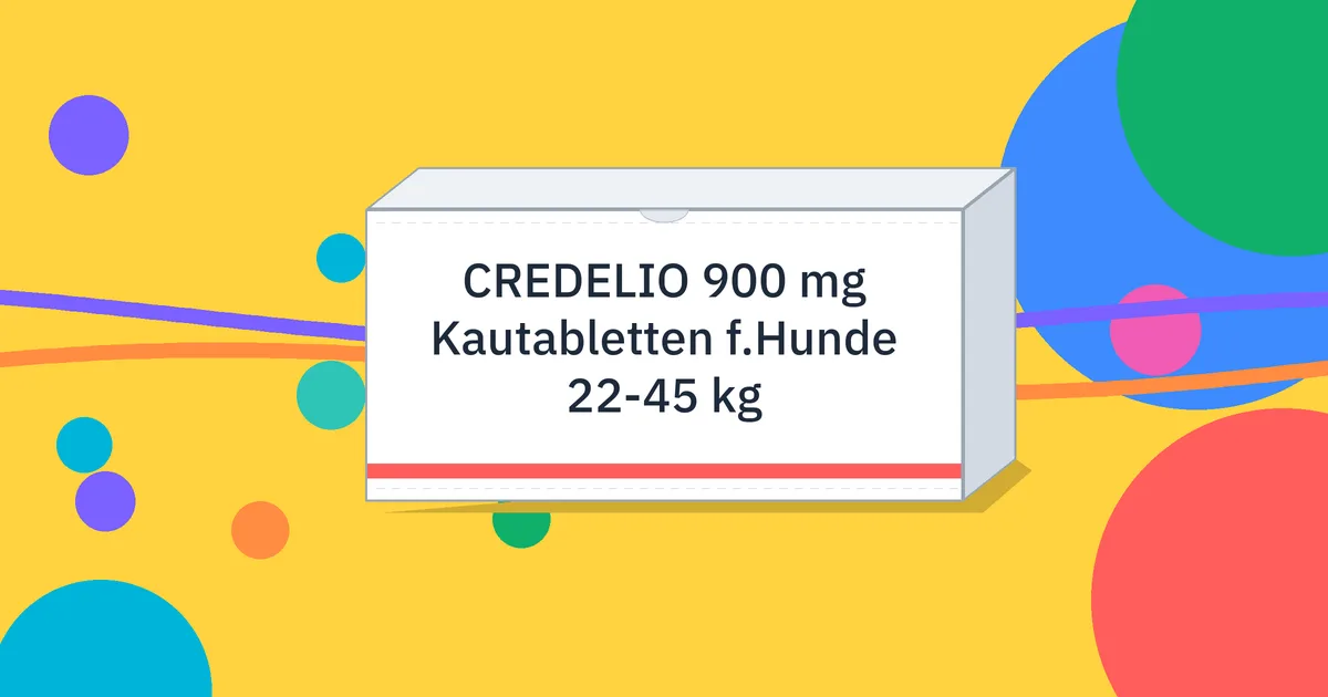 Symbolbild: Packung mit der Aufschrift CREDELIO 900 mg Kautabletten f.Hunde 22-45 kg (PZN 16165619) – Verfügbarkeit und Bezug in Apotheken in Frankfurt am Main