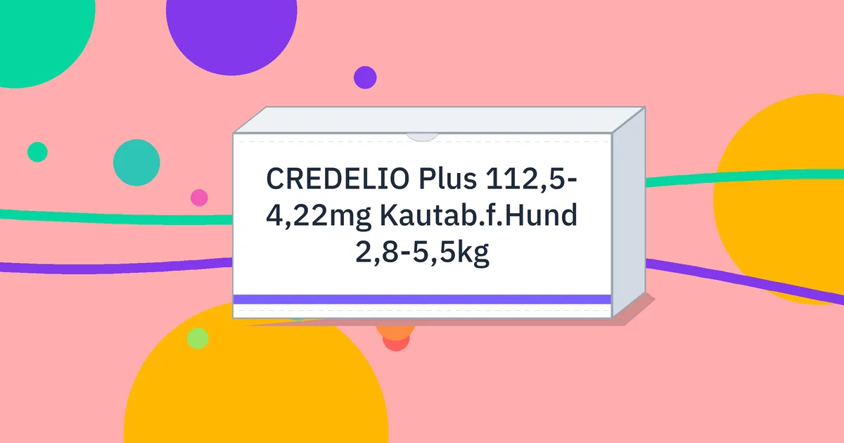 Symbolbild: Packung mit der Aufschrift CREDELIO Plus 112,5-4,22mg Kautab.f.Hund 2,8-5,5kg (PZN 17620540) – Verfügbarkeit und Bezug in Apotheken in Frankfurt am Main