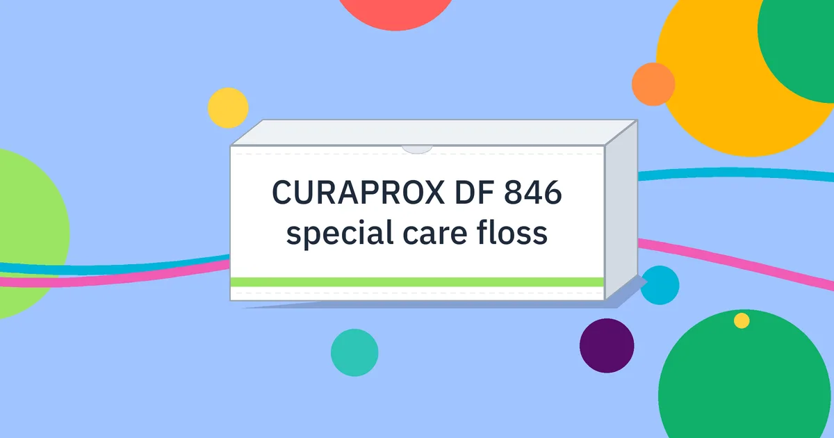 Symbolbild: Packung mit der Aufschrift CURAPROX DF 846 special care floss (PZN 18822978) – Verfügbarkeit und Bezug in Apotheken in Frankfurt am Main