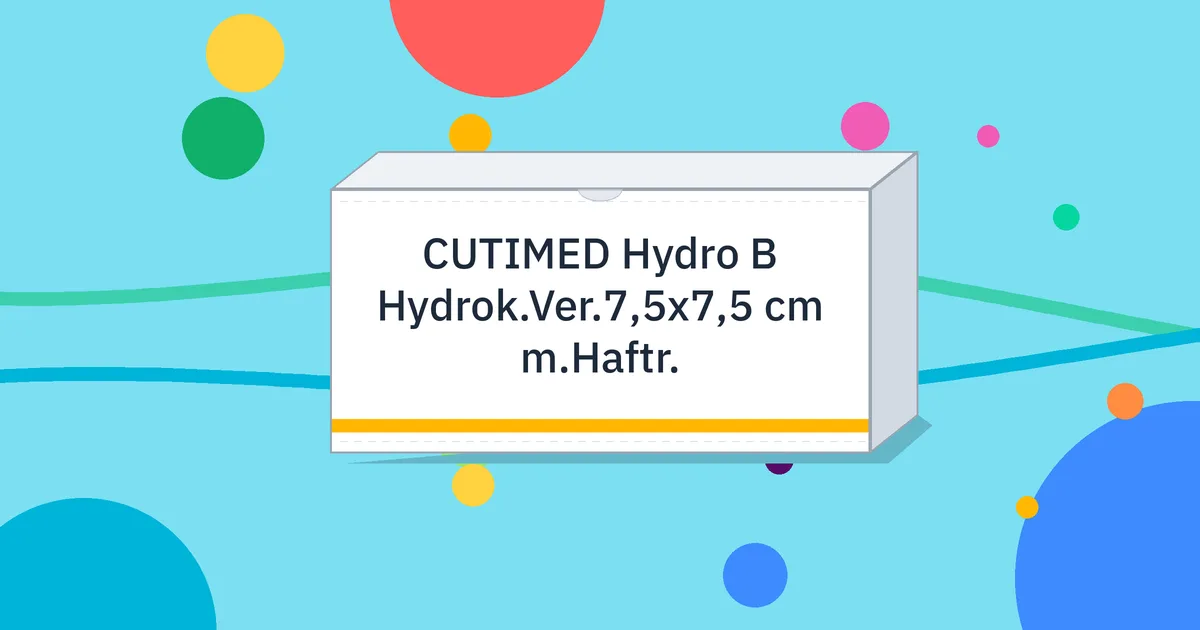 Symbolbild: Packung mit der Aufschrift CUTIMED Hydro B Hydrok.Ver.7,5x7,5 cm m.Haftr. (PZN 03172210) – Verfügbarkeit und Bezug in Apotheken in Frankfurt am Main