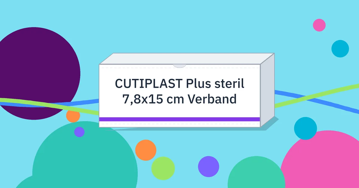 Symbolbild: Packung mit der Aufschrift CUTIPLAST Plus steril 7,8x15 cm Verband (PZN 17451563) – Verfügbarkeit und Bezug in Apotheken in Frankfurt am Main