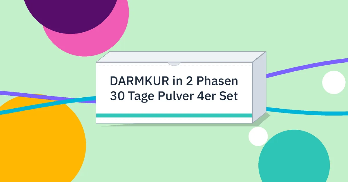 Symbolbild: Packung mit der Aufschrift DARMKUR in 2 Phasen 30 Tage Pulver 4er Set (PZN 20098283) – Verfügbarkeit und Bezug in Apotheken in Frankfurt am Main