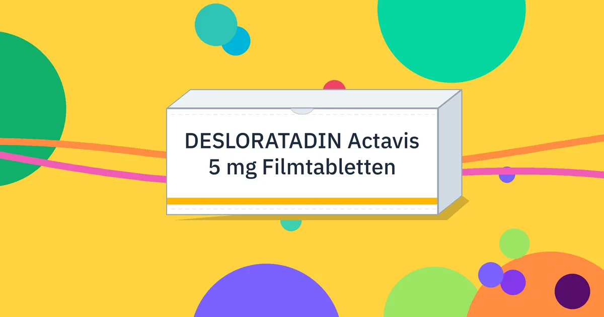 Symbolbild: Packung mit der Aufschrift DESLORATADIN Actavis 5 mg Filmtabletten (PZN 20312196) – Verfügbarkeit und Bezug in Apotheken in Frankfurt am Main