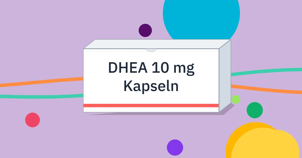 Symbolbild: Packung mit der Aufschrift DHEA 10 mg Kapseln (PZN 18787489) – Verfügbarkeit und Bezug in Apotheken in Frankfurt am Main