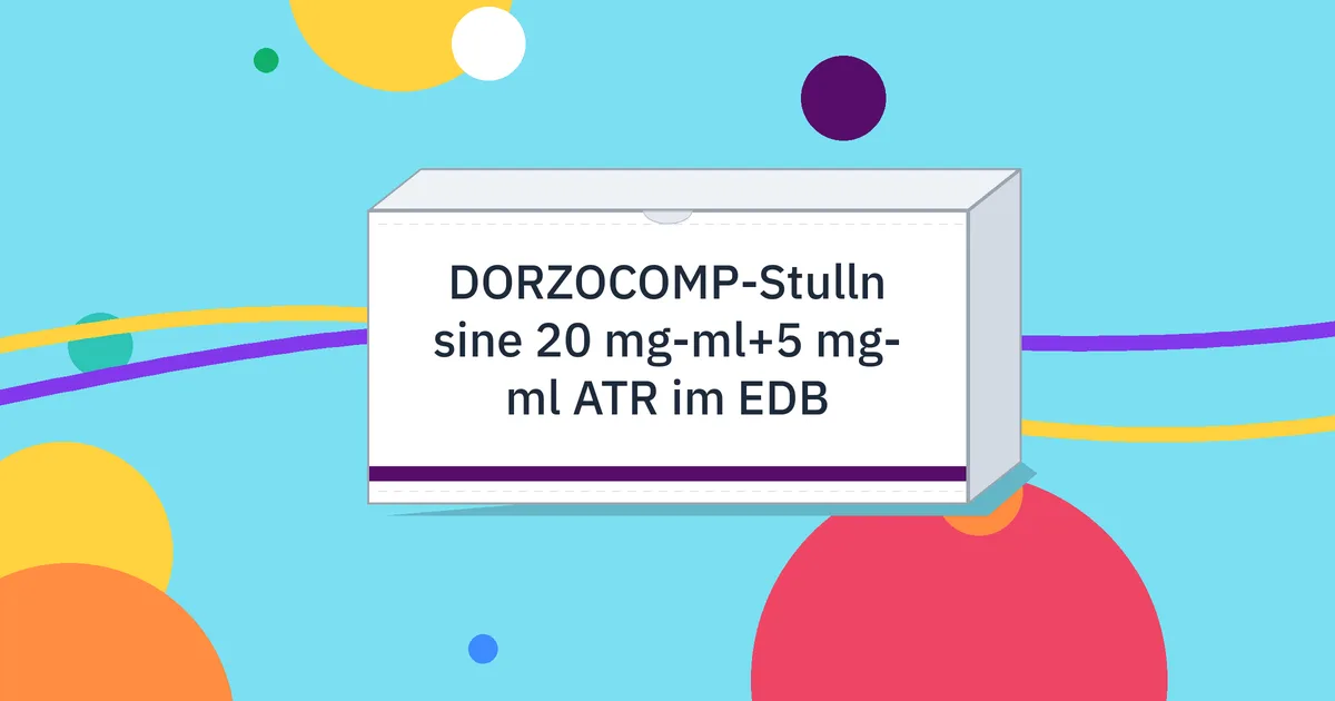 Symbolbild: Packung mit der Aufschrift DORZOCOMP-Stulln sine 20 mg-ml+5 mg-ml ATR im EDB (PZN 16384020) – Verfügbarkeit und Bezug in Apotheken in Frankfurt am Main