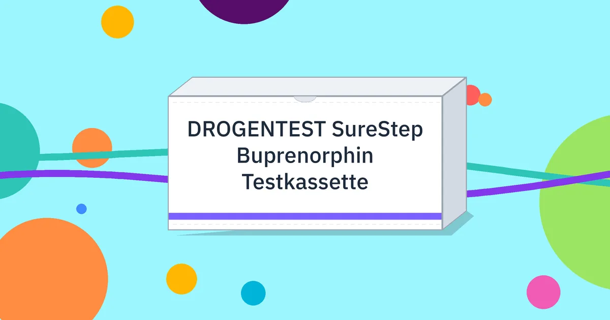 Symbolbild: Packung mit der Aufschrift DROGENTEST SureStep Buprenorphin Testkassette (PZN 16573583) – Verfügbarkeit und Bezug in Apotheken in Frankfurt am Main