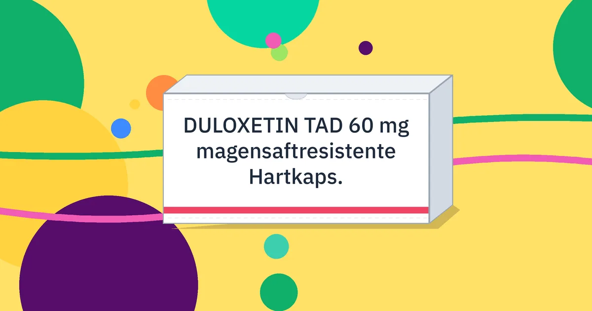 Symbolbild: Packung mit der Aufschrift DULOXETIN TAD 60 mg magensaftresistente Hartkaps. (PZN 17826081) – Verfügbarkeit und Bezug in Apotheken in Frankfurt am Main
