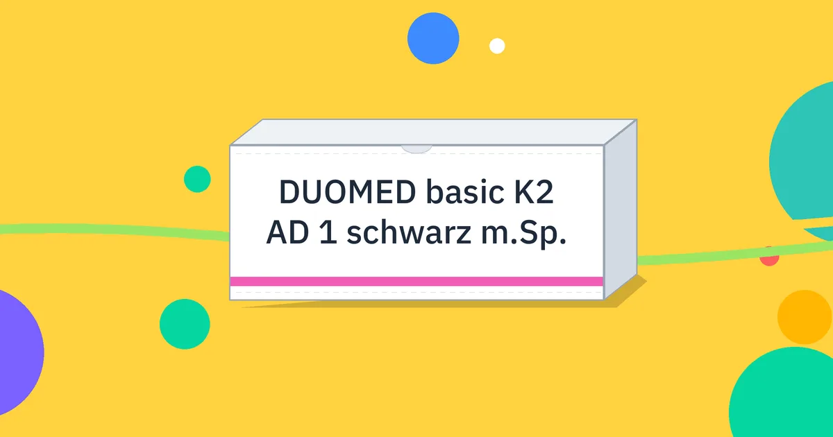 Symbolbild: Packung mit der Aufschrift DUOMED basic K2 AD 1 schwarz m.Sp. (PZN 20906843) – Verfügbarkeit und Bezug in Apotheken in Frankfurt am Main
