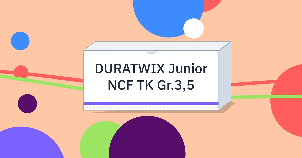 Symbolbild: Packung mit der Aufschrift DURATWIX Junior NCF TK Gr.3,5 (PZN 17156611) – Verfügbarkeit und Bezug in Apotheken in Frankfurt am Main