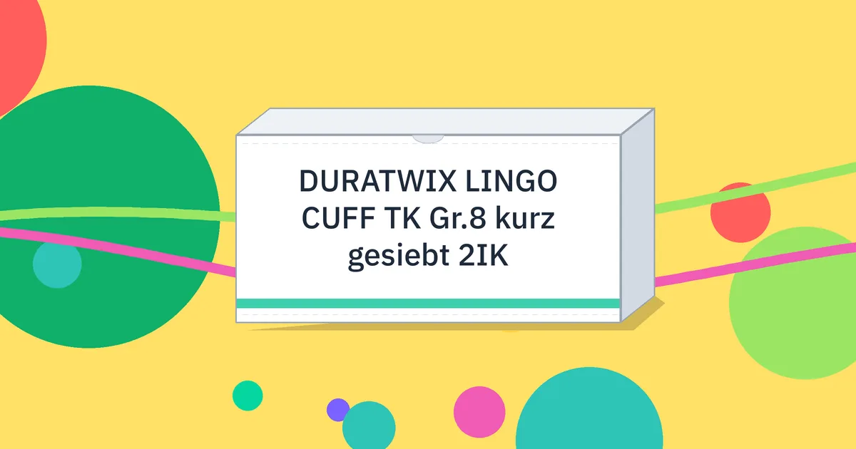 Symbolbild: Packung mit der Aufschrift DURATWIX LINGO CUFF TK Gr.8 kurz gesiebt 2IK (PZN 06966732) – Verfügbarkeit und Bezug in Apotheken in Frankfurt am Main