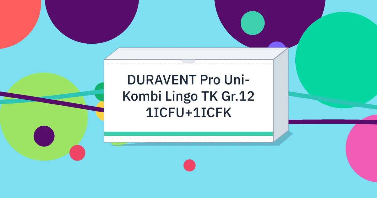 Symbolbild: Packung mit der Aufschrift DURAVENT Pro Uni-Kombi Lingo TK Gr.12 1ICFU+1ICFK (PZN 19242645) – Verfügbarkeit und Bezug in Apotheken in Frankfurt am Main