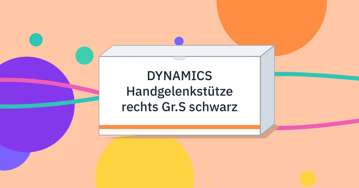 Symbolbild: Packung mit der Aufschrift DYNAMICS Handgelenkstütze rechts Gr.S schwarz (PZN 10633479) – Verfügbarkeit und Bezug in Apotheken in Frankfurt am Main