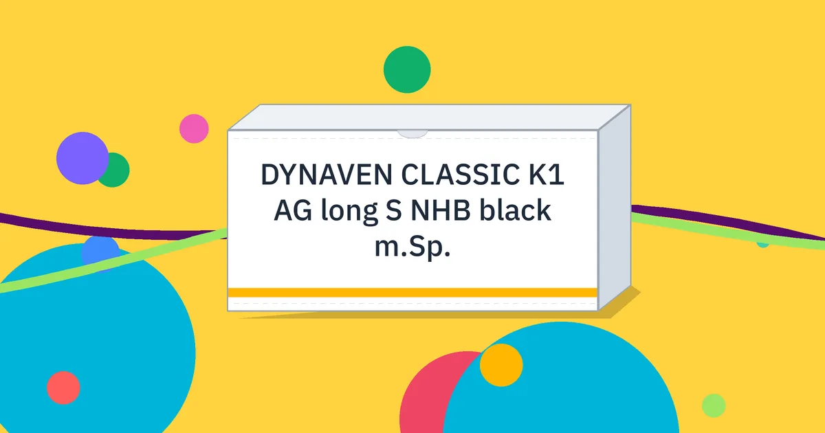 Symbolbild: Packung mit der Aufschrift DYNAVEN CLASSIC K1 AG long S NHB black m.Sp. (PZN 18415635) – Verfügbarkeit und Bezug in Apotheken in Frankfurt am Main