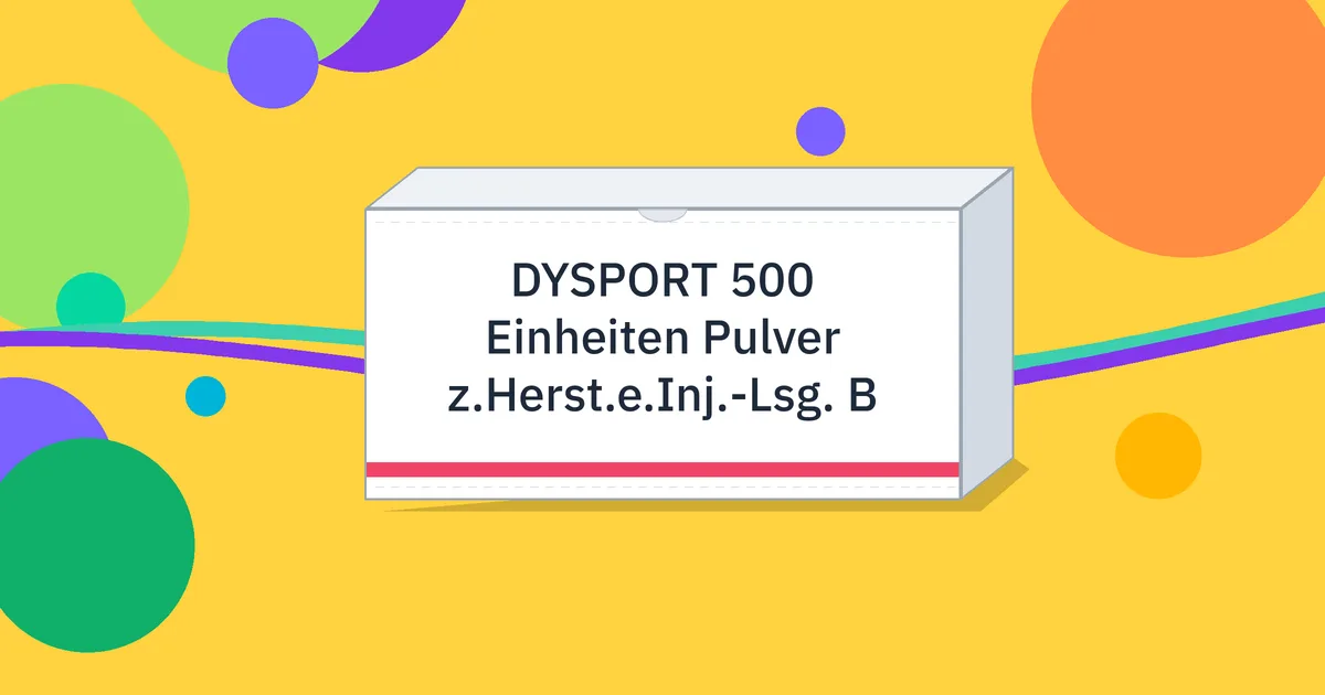 Symbolbild: Packung mit der Aufschrift DYSPORT 500 Einheiten Pulver z.Herst.e.Inj.-Lsg. B (PZN 07765071) – Verfügbarkeit und Bezug in Apotheken in Frankfurt am Main
