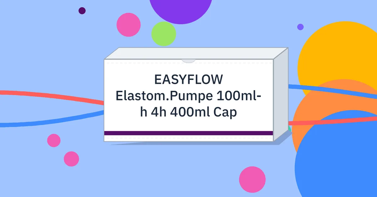 Symbolbild: Packung mit der Aufschrift EASYFLOW Elastom.Pumpe 100ml-h 4h 400ml Cap (PZN 19789556) – Verfügbarkeit und Bezug in Apotheken in Frankfurt am Main